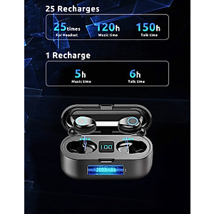 Volt Plus TECH Wireless V5.0 Bluetooth Earbuds Compatible with Microsoft Surface Duo 2 LED Display, Mic 8D Bass IPX7 Waterproof/Sweatproof (Black)