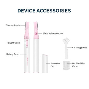 TOUCHBeauty Electric Eyebrow Trimmer for Women Portable Eyebrow Hair Remover Metal Cover, Battery Powered Ladies Hair Shaver Pink