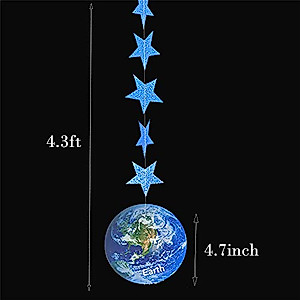 Galaxy Solar System Hanging Paper Decoration (8 Strings X 4.3ft), Outer Space Paper Garland Flower Party Streamers, Plant with Blue Star Hanging for Kids Bedroom Decor，Birthday PartySupplies