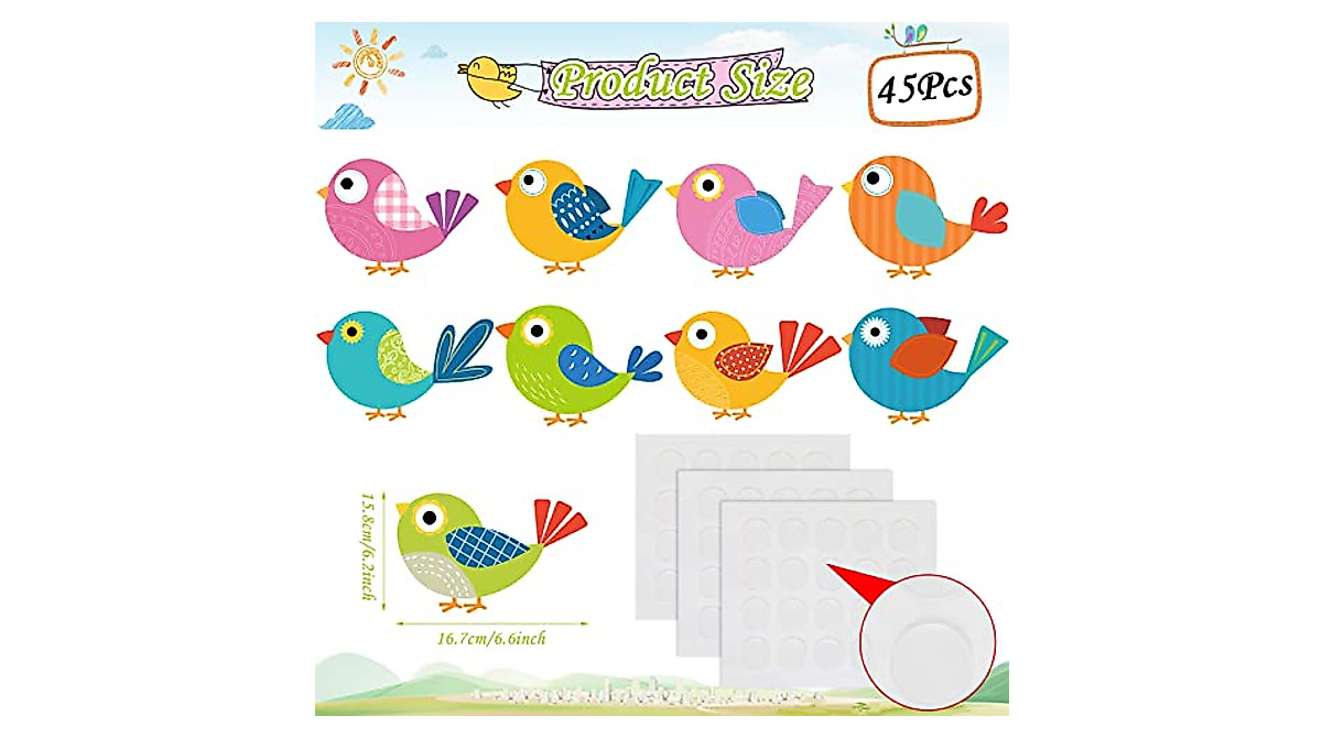 Colorful 45-Piece Boho Birds Cutouts for Decor