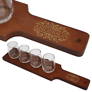 Custom Personalized Wine Tasting Flight Sampler Serving Set with 4 Glasses - Engraved Gift for Mom, Dad, Her, Him (Red/Brown Finish)