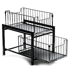 IIF Under Sink Organiser 2 Tier Sliding Basket Drawers Storage Organisation Pull out Sink Shelf Cabinet Rack for Bathroom Kitchen Pantry
