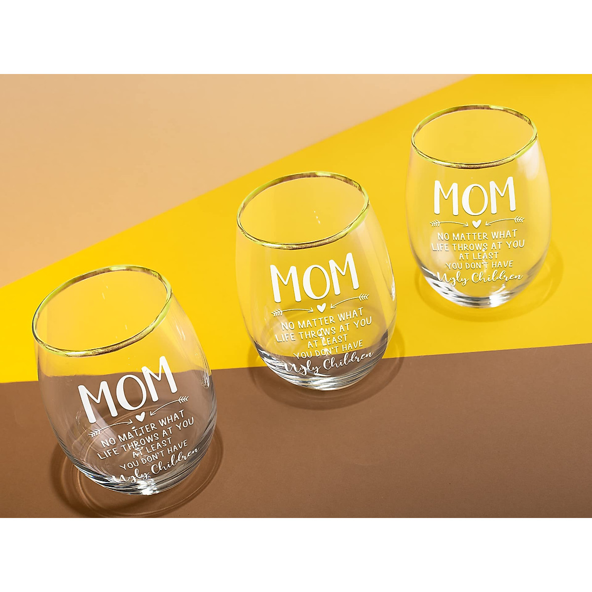 NICKANE 12oz Mom Wine Glass with Gift Box as Christmas, Birthday Gifts for Mother, Women - Mom You Don't Have Ugly Children Mom Glass - Fun Mothers Day Gifts for Mom from Daughter, Son