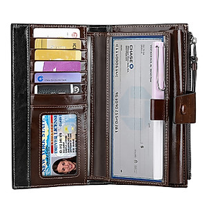 Itslife Women's Wallet Leather RFID Blocking Large Capacity Genuine Clutch Checkbook Wallet Card holder (oilcoffee)