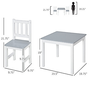 Qaba Kids 3 Piece Table and Chair Set Ideal for Arts, Meals, Lightweight Wooden Homework Activity Center, Toddlers Age 3+, Grey