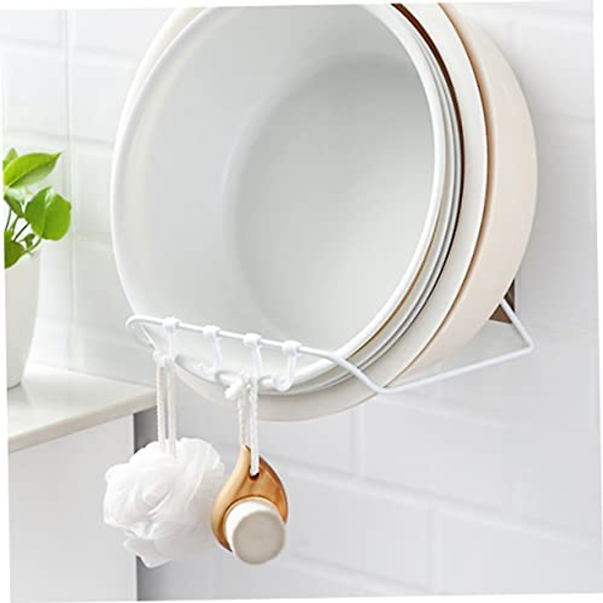 Alipis 1pc Holder Basin Storage Basket Organizer Wall- Wall-Mounted Simplicity Dish White Kitchen Washbasin Shelf Rack Bathroom Hanging for Stand Mounted with Pan Multifunctional Hook
