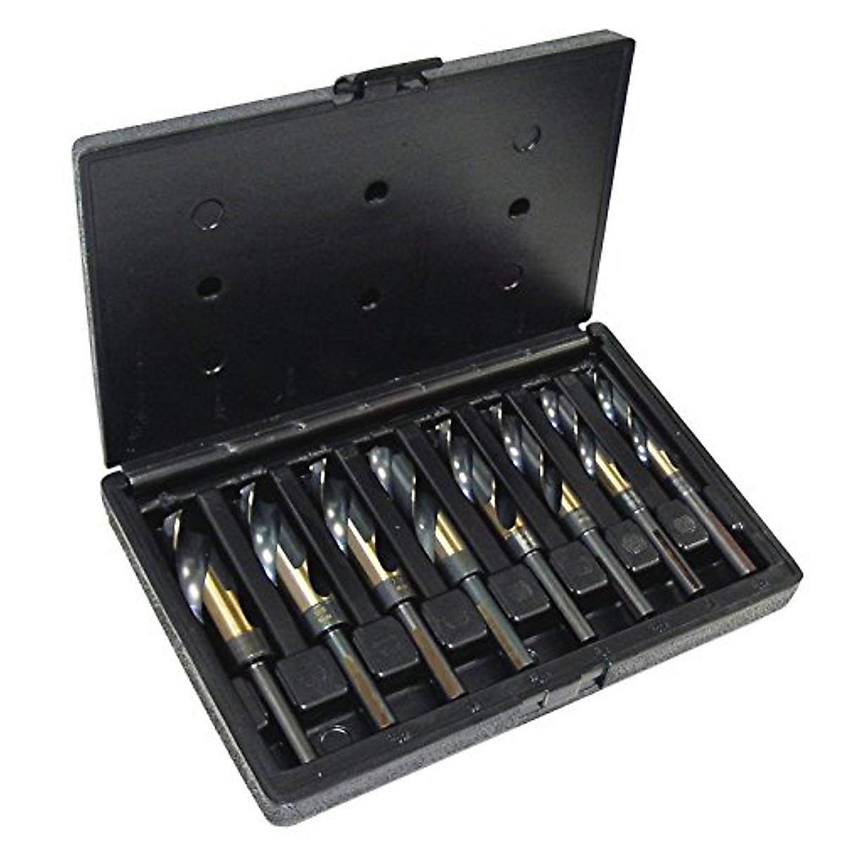 Cle-Line C21164 Style 1877 High Speed Steel Silver and Deming Reduced Shank Drill Set, Black and Gold Finish, 9/16" - 1" Size, 9 Pieces