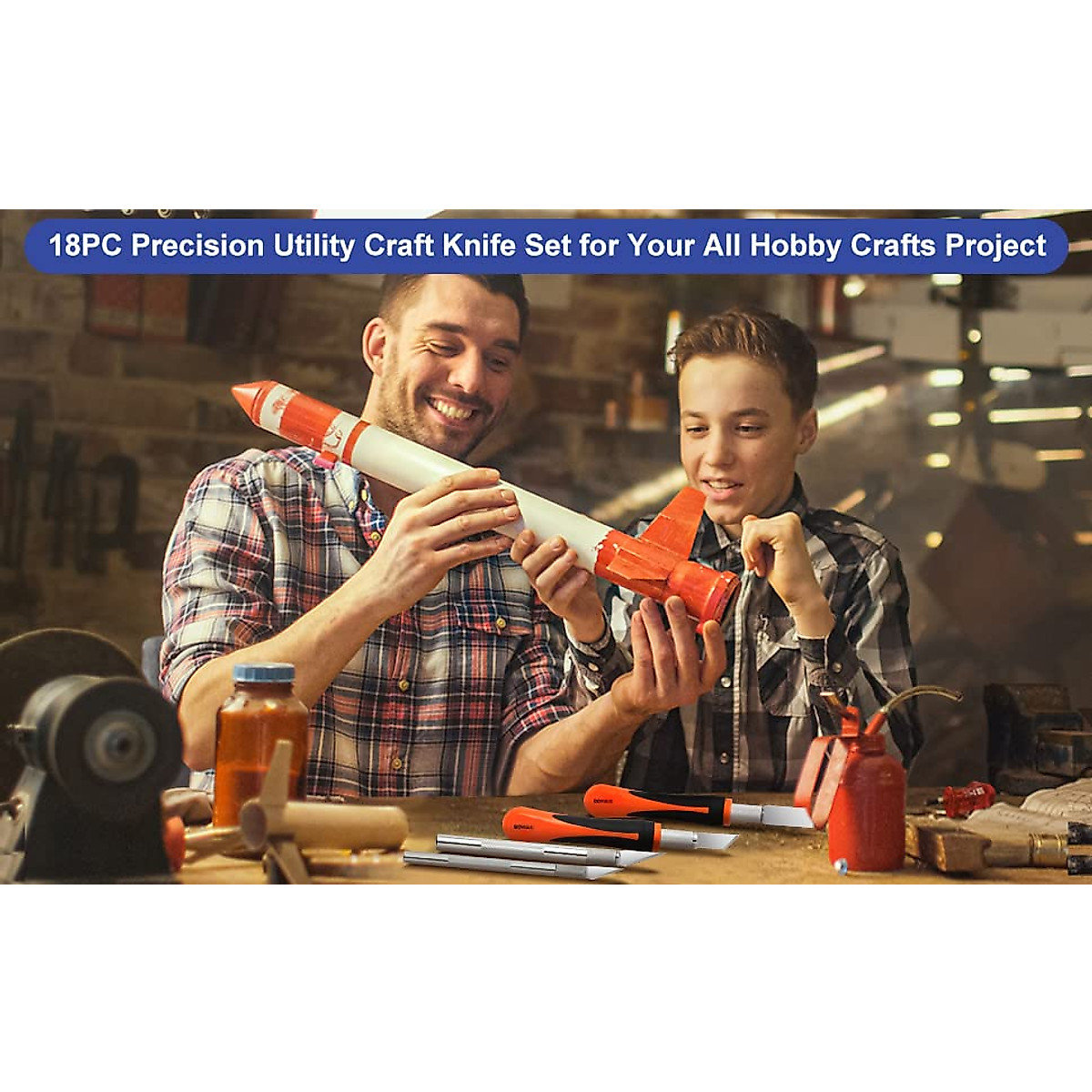 18pc Precision Utility Craft Knife Set - Premium Hobby Knife Cutting Tool with Sharp Blades for Architectural Models, Carving Pumpkins / Stencils, Paper / Leather/vinyl Crafts, Miniatures by Bovulo