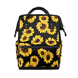 TropicalLife Sunflower Art Painting Diaper Backpack Large Capacity Baby Bags Multi-Function Zipper Casual Travel Backpacks for Mom Dad Unisex