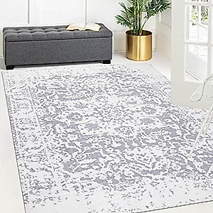 Homcomoda Distressed Area Rug 4x6 Non Slip Washable Vintage Bedroom Rug Faux Wool Throw Mat Low-Pile Area Floor Carpet Mat for Living Room Bedroom Kids' Room Kitchen Laundry Room