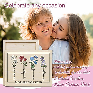 Bohva Personalized Gifts for Mom Wife Birth Month Flower with Name Mothers Garden, Custom Wall Art Print On Wood Mothers Day Anniversary Birthday Gifts from Daughter Son Husband
