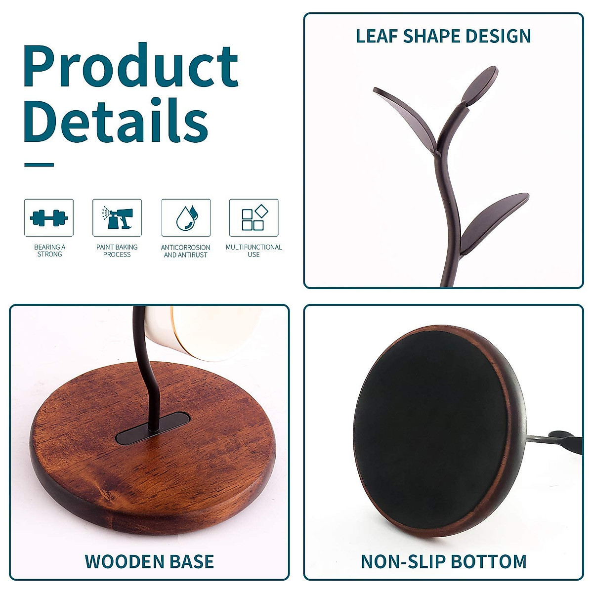 YIWANFW Mug Holder,Coffee Mug Holder Countertop Mug Tree Holder Attractive Design 16-inch Wooden Base Mug Holder Stands for Counter