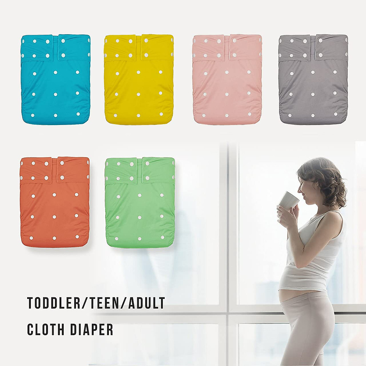 Kawaii Adult Cloth Diaper, Large Adult Nappy with 1 Super Absorbent Diaper Insert, Adjustable Reusable for Incontinence Leakproof Protective Underwear - Blue