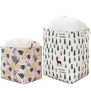 RUIBOER Clothes Storage Bag, 2 Pack Large Organizers set Cotton and linen Collection for Blankets socks dresses Comforters Bedding Clothing Pillow Reinforced Handle Thick Fabric (Bins)