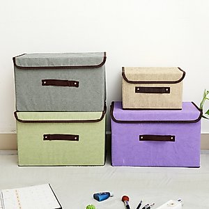 MOCOFO Set of 2 Foldable Storage Box with Lids and Handles Storage Basket Storage Needs Containers Organizer With Built-in Cotton Fabric Closet Drawer Removable Dividers
