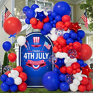 Bonropin 151pcs Red White and Blue Balloons Garland Arch Kit 4th of July Graduation Baseball Game Party Decoration Birthday Wedding Nautical Baseball Theme with Star Foil Balloons