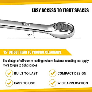 DEKOPRO Combination Wrench Set, Metric, 15-piece, 8-22mm, 12-Point, Chrome Vanadium Steel, with Plastic Tray
