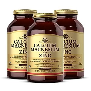 Solgar Calcium Magnesium Plus Zinc - 250 Tablets, Pack of 3 - Promotes Healthy Bones, Supports Nerve & Muscle Function - Non-GMO, Vegan, Gluten Free - 250 Total Servings