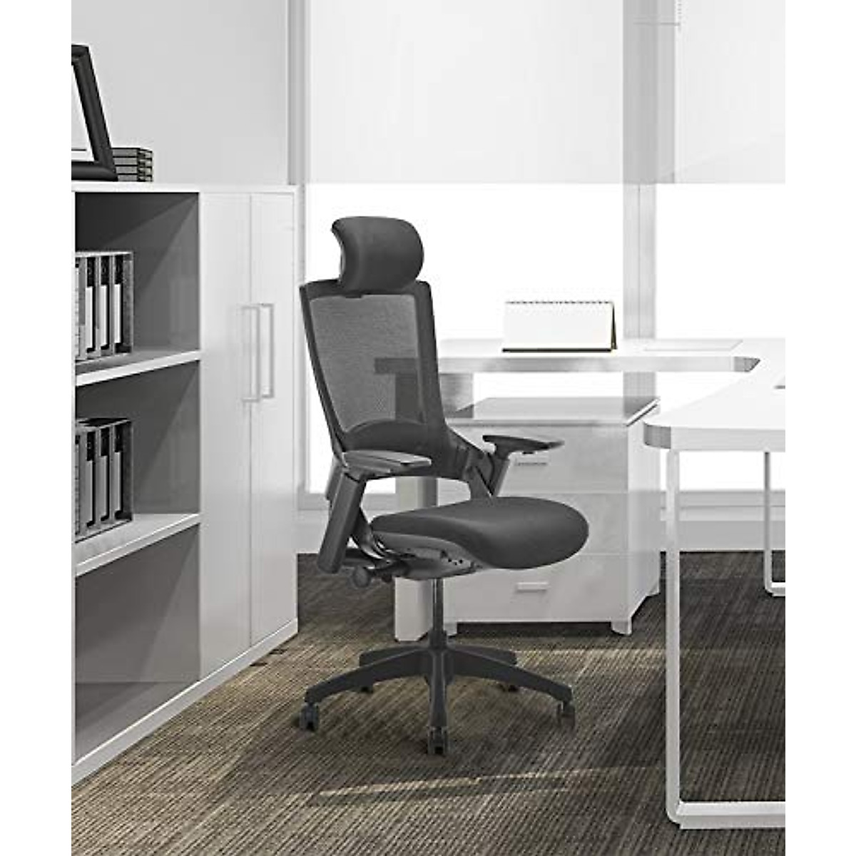 CLATINA Ergonomic High Swivel Executive Chair with Adjustable Height Head 3D Arm Rest Lumbar Support and Upholstered Back for Home Office Black Mesh/High Back