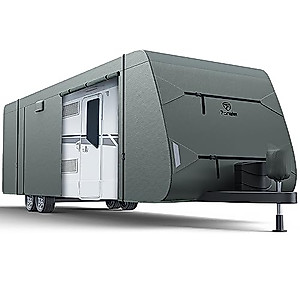 6 Layers Travel Trailer RV Cover Heavy Duty Camper Cover for 26’1”-28’6” Motorhome Anti-UV Weatherproof Rip-Stop with 2Pcs Extra Straps & Gutter Spout Covers