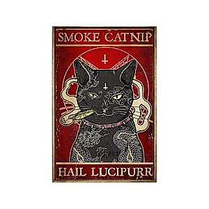 MWBBAR Vintage Tin Sign Smoke Catnip Poster Home Wall Art Decoration Retro Metal Tin Sign 8x12 inch