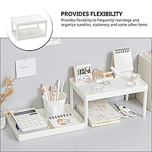 Housoutil Skincare Containers Desktop Storage Rack 2 Layers Cosmetic Organizer Shelf Countertop Stationary Rack Table Sundries Display Shelf for Kitchen Bathroom Office Dormitory White Pallet Racking