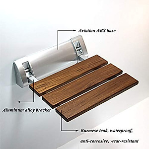 JCWANGDEFU Folding Shower Seat Wall Mounted Bathroom Bath Safety Stool Chair Bench, 12.8-Inch by 12.4-Inch, Load of 350 lbs, Teak