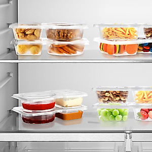 tiaotyu 20 Pack Leak-Proof Dual Compartment Containers with Lids, Disposable Sauce Cups for Dips, Condiments, Snacks, Salads – Ideal for Catering, Parties & Takeout