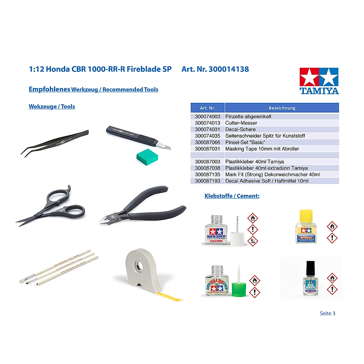 Tamiya 14138 300014138 1:12, Honda CBR 1000-RR-R Fireblade SP, Faithful Replica, Model Making, Plastic Kit, Hobby, Glueing, Model Kit, Assembling, Unpainted