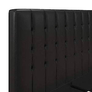 DHP Emily Upholstered Platform Bed with Modern Vertical Tufted Headboard, No Box Spring Needed, King, Black Faux Leather