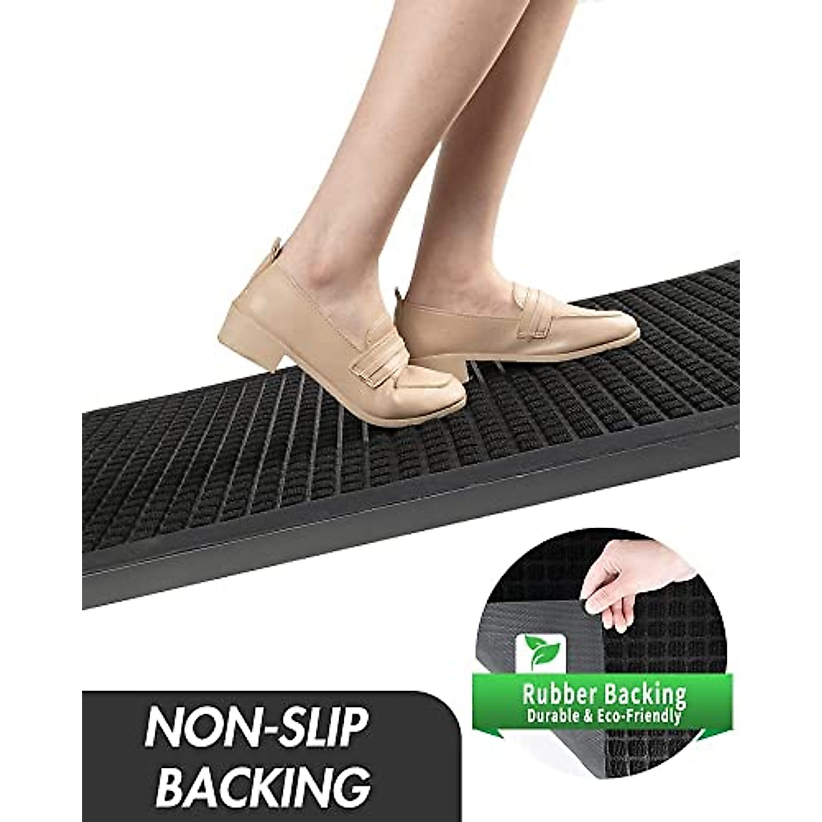 MontVoo-Door Mat Outdoor Indoor Entrance Doormats-Thick Absorbent Rubber Non Slip Outdoor Mat Welcome Shoe Mat Front Door Mats for Outside Inside Entry Entryway Rug-Black 17"x30"