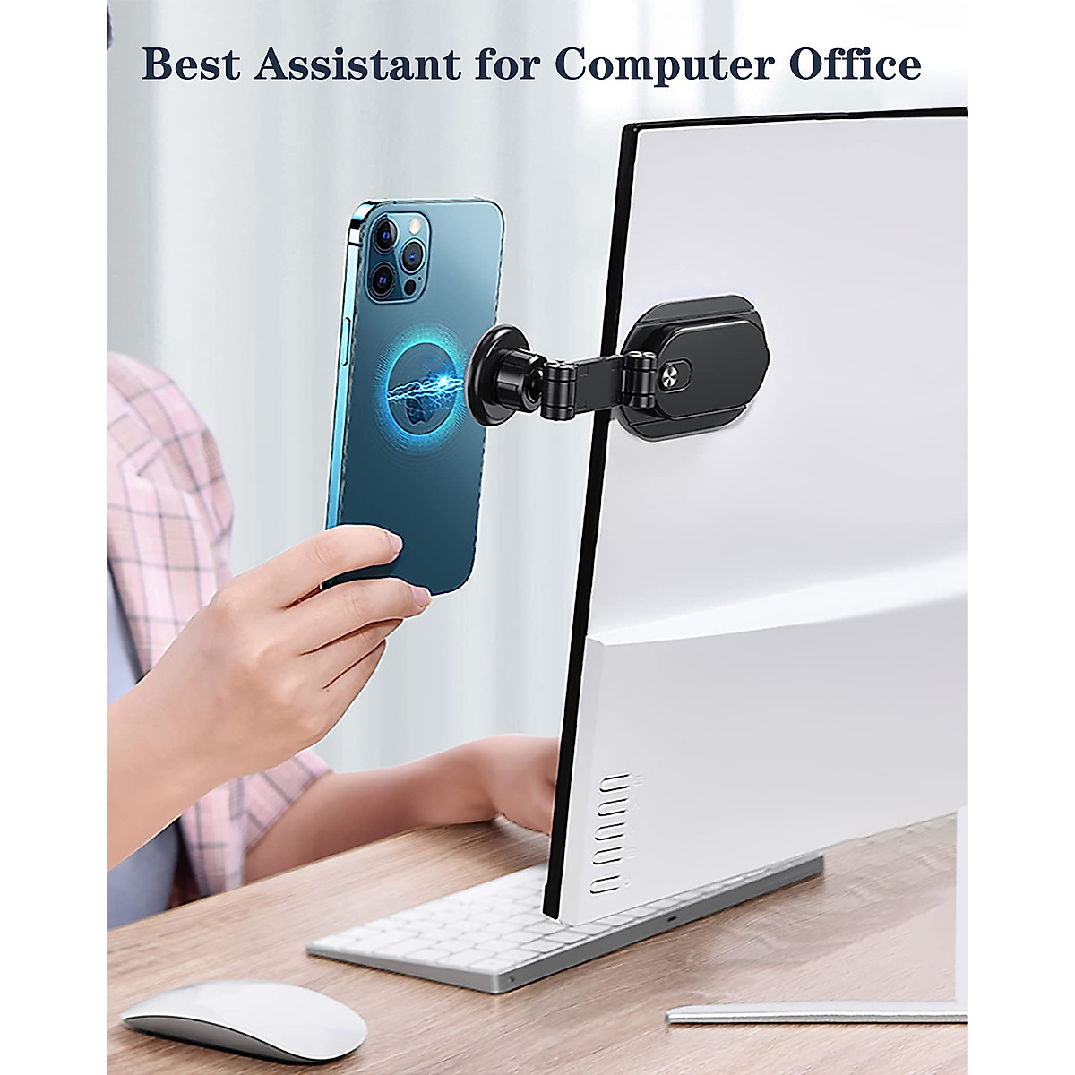 TOKARIGO Magnetic Phone Mount for Laptop and Car [Strong Magnet][Adjustable extendable Telescopic arm][360° Free Rotation] Holder Suitable Dashboard Screens Compatible Tesla Model 3/Y/X/S, Black