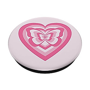 Aesthetic Pink Love Heart Coffe Latte with Butterfly Pattern PopSockets Swappable PopGrip