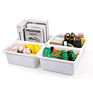 Outus 36 Pack White Plastic Storage Bins Bulk Cubby Storage Bins Classroom Book Bins Storage Organizer Containers for Classroom Library Preschool Office Home Toys Books Organizing