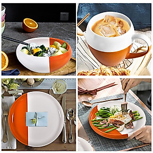 Ursword Novelty Half Glaze Ceramic Coffee Cup Set, 4 Pcs, 16oz, Microwave Safe Tableware, White-Orange