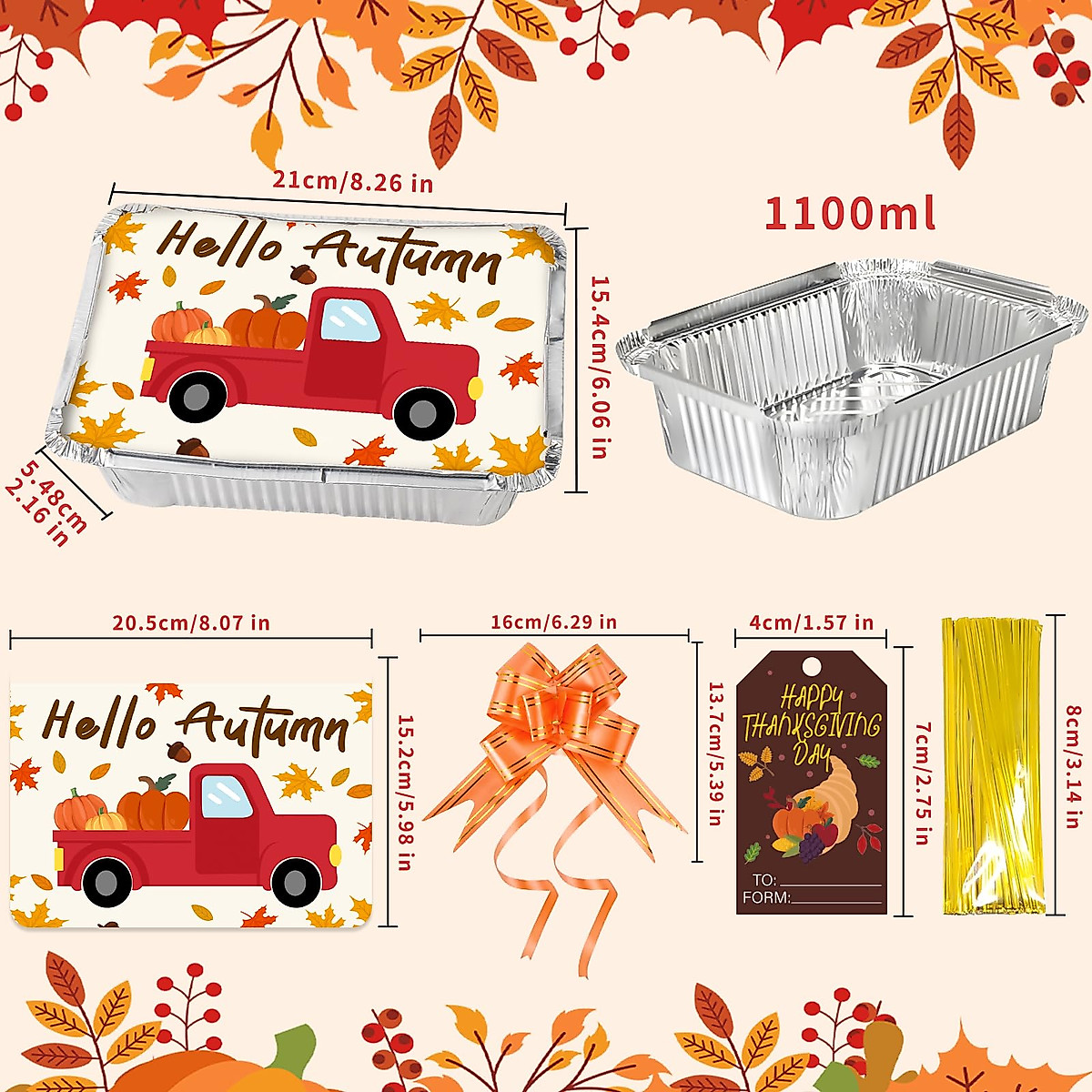 Natonhi 50PCS Fall Thanksgiving Leftover Containers with Lids, Thanksgiving To Go Containers Disposable Aluminum Foil Food Storage for Friendsgiving Party Thanksgiving Table Decorations