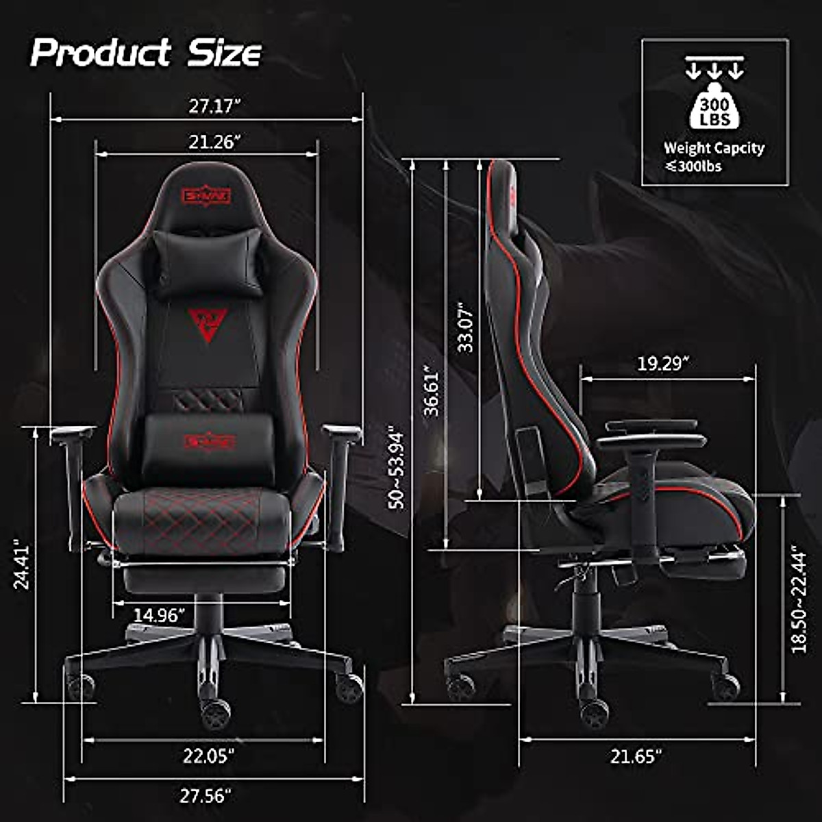 SMAX Gaming Chair with Footrest Thicken Seat Computer Gamer Chair with 3D Armrest PU Leather Headrest and Lumbar Support Racing Style High Back Video Game Chairs for Adults Black