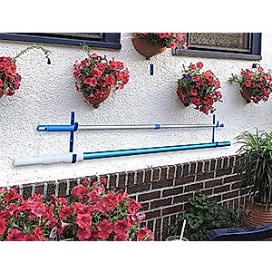 Flowerbeauty Pool Pole Hanger Premium Aluminium Holder Set, Ideal Hooks for Telescopic Poles, Skimmers, Leaf Rakes, Nets, Brushes, Vacuum Hose, Garden Tools and Swimming Pool Accessories (4, Blue)