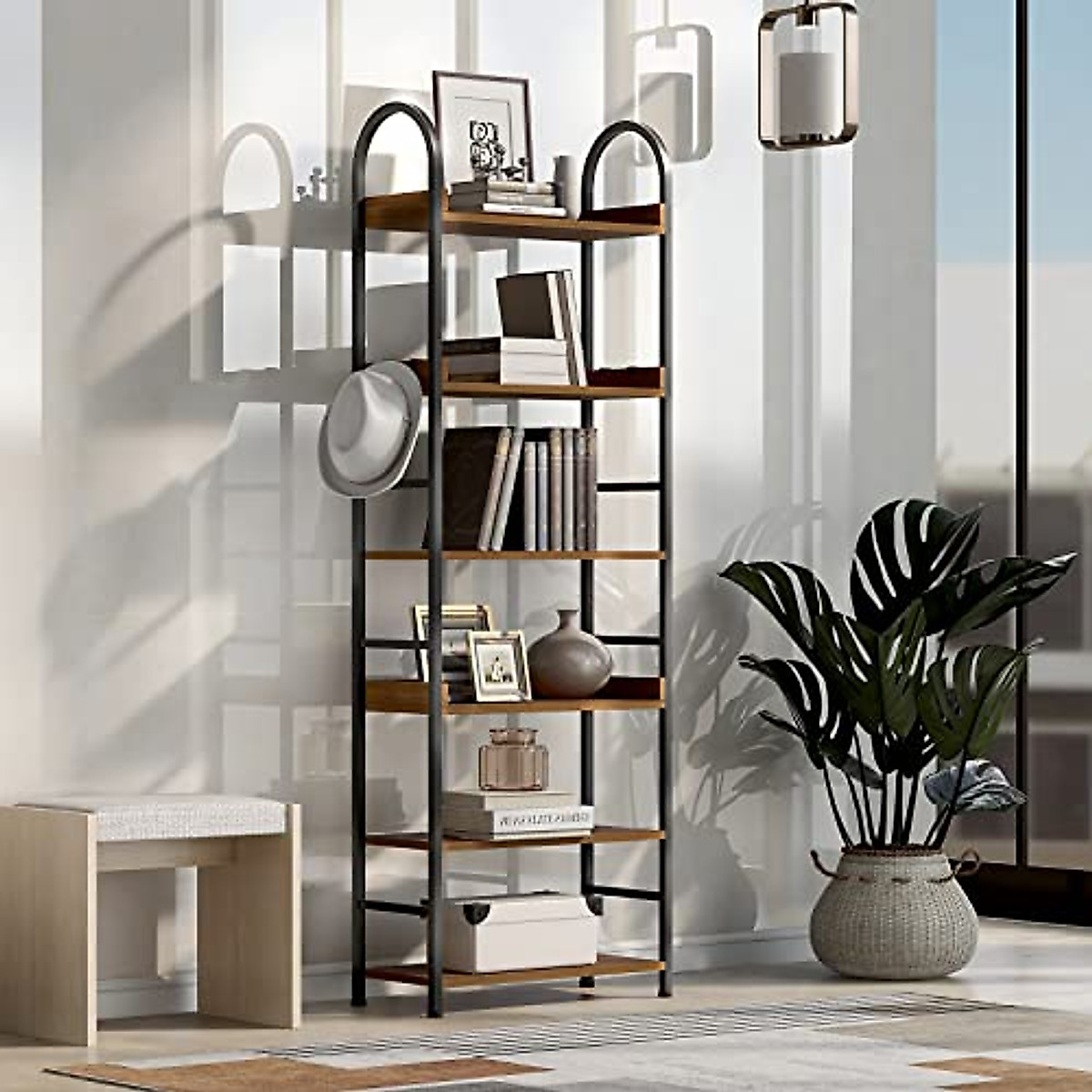 70.8 Inch Tall Book shelf Bookcase Shelving Unit for Office Organization and Storage Bookshelf,6 Tier Bookcase Tall,Storage Ladder Shelf,Multifunctional Standing Shelf for Book/Room,Rustic Brown