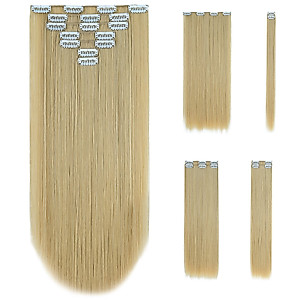 SYXLCYGG Blonde Hair Extensions Clip Hair Extension 22" 5 Oz Straight Synthetic Cheap Fluffy Blond Hair Pieces for Women