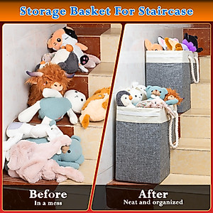 AA deLuxe Stair Basket Foldable Storage Organizer with Toplid for Carpeted Stairs & Wooden Staircases. Versatile Sturdy Bag for Climbing, Laundry, Shoe & Decor