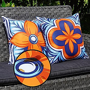 ONWAY Outdoor Pillow Covers Waterproof 18x18 Set of 4 Floral Boho Decorative Throw Cushion Cover Farmhouse Pillows for Bench, Couch, Patio Furniture