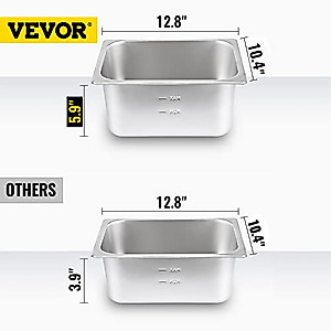 VEVOR Commercial Food Warmer, 5 x 1/2 Pans, 44 Qt Electric Bain Marie with 6" Deep Pans, Stainless Steel Steam Table with Tempered Glass Shield, 1500W Countertop Buffet Warmer with Lids & Ladles, 110V