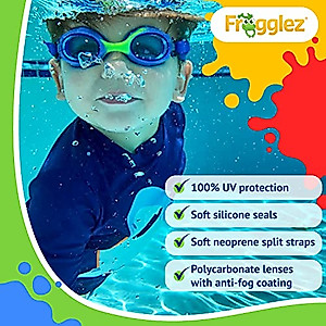 Frogglez Pain-Free Swim Goggles for Kids Under 10 (Ages 3-10), No Hair Pulling, Recommended by Olympic Swimmers