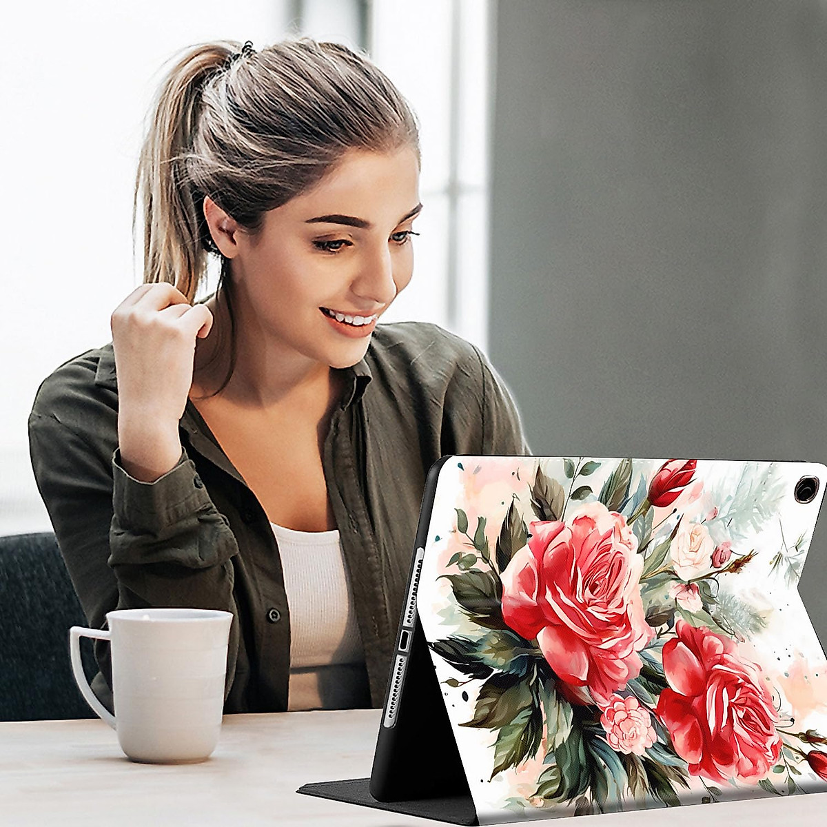 Case for Samsung Galaxy Tab S8 2022/Tab S7 2020 11 Inch (Model SM-X700/X706/T870/T875/T878), Multi-Angle Stand Smart Protective Cover, Shockproof Case Auto Sleep/Wake, Peony Painting