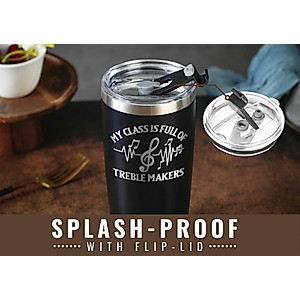 Onebttl Funny Music Teacher Gifts For Men, Women - My Class is Full of Treble Makers - 20 oz/590 ml Stainless Steel Insulated Tumbler with Straw, Lid - Music Lover Musical Themed Gifts - (Black)