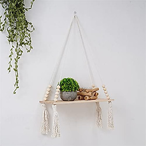 saved 2 Pack Wooden Wall Hanging Shelves - Macrame Hanging Plant Shelf with Tassel,Boho Storage Floating Shelves Handmade Rustic Hanger Planter Rack Pot Stand Holder for Bedroom Bathroom Living Room