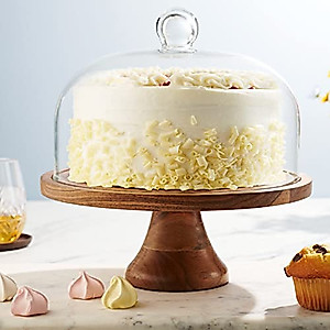Godinger Cake Stand with Dome, 2in1 Wooden Cake Plate Serving Tray with Glass Dome, Cheese Board, Home Decor Housewarming Gift
