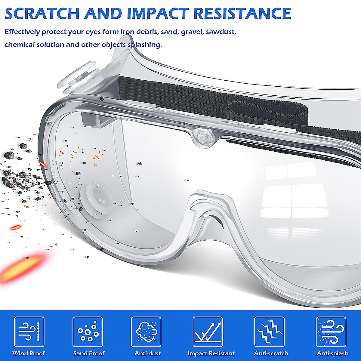 OXG 6 Pack Anti-Fog Safety Glasses Over Eyeglasses，Protective Safety Goggles ANSI Z87.1 Lab Goggles Men Women