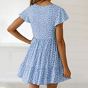 F_Gotal Women Halter Neck Boho Print Sleeveless Casual Mini Beachwear Dress Holiday Beach Sundress Party Cocktail Blue